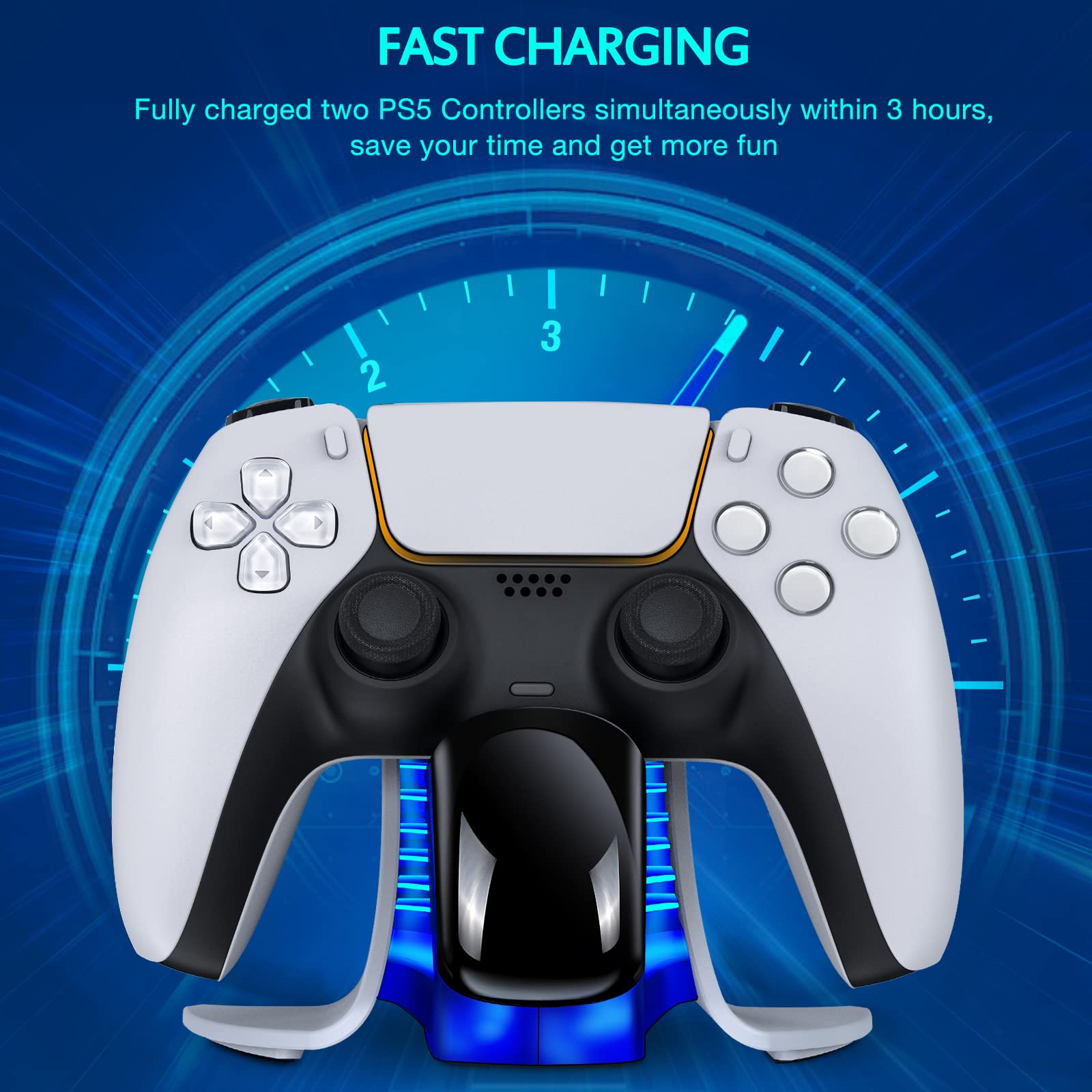 PS5 Controller Charger Station, PS5 Charging Station for Playstation Dualsense Controller, 5V/2.6A Fast Charging PS5 Controller Charger Dock for Playstation 5 Controller with Plane Design