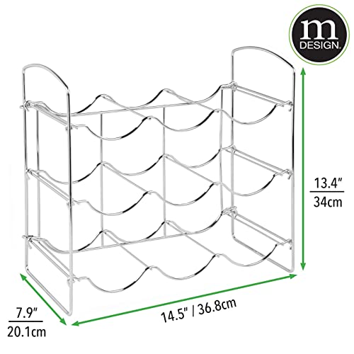 mDesign Metal Wire Free-Standing Water Bottle Rack - Storage Organizer for Kitchen Countertops, Pantry, Fridge - 3 Levels, Holds 9 Bottles - Chrome