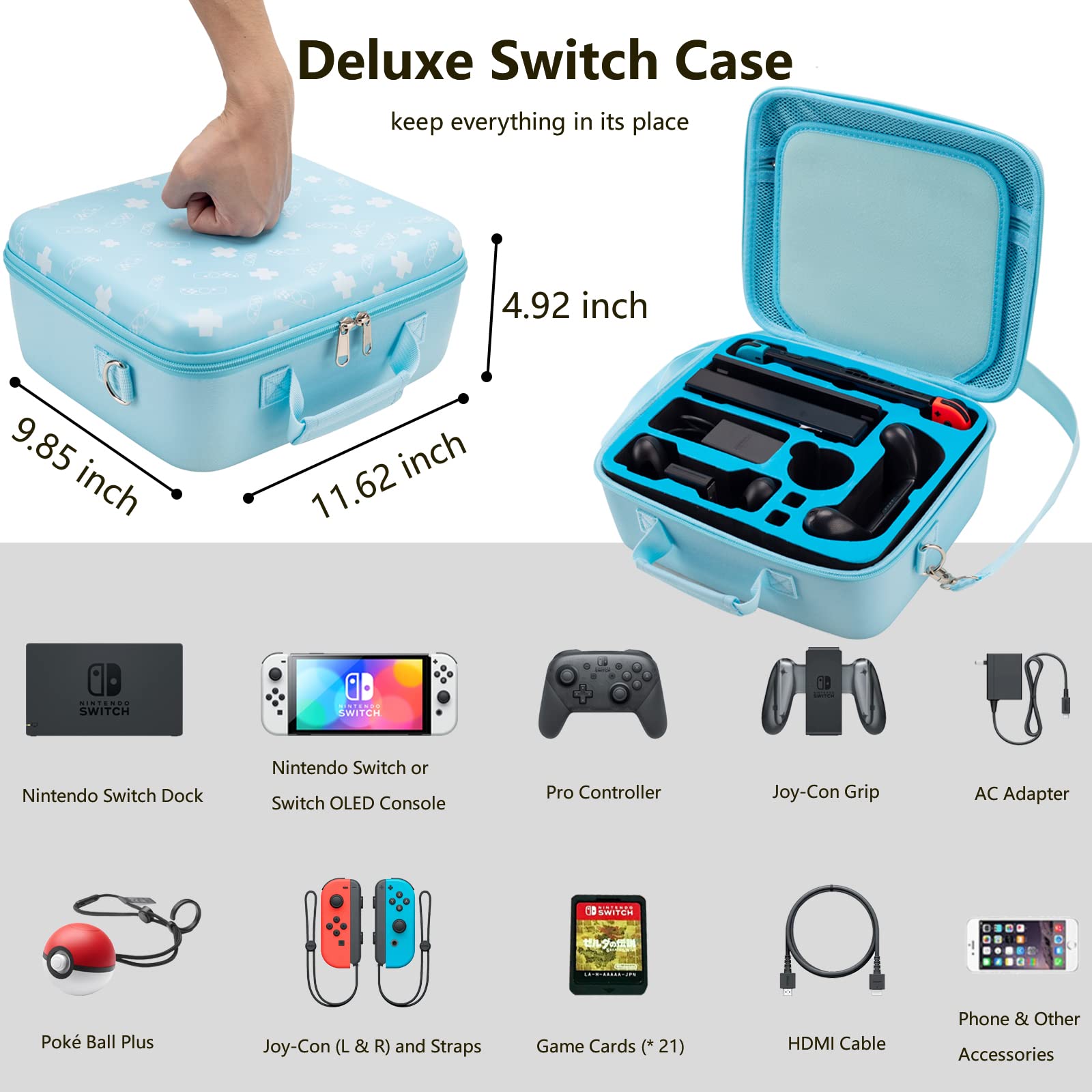 Large Carrying Storage Case for Nintendo Switch,Monster Hunter Rise Professional Hard Travel Messenger Bag for Switch Console, Pro Controller,Dock, 21 Games Cards,AC Adapter Cable & Accessories