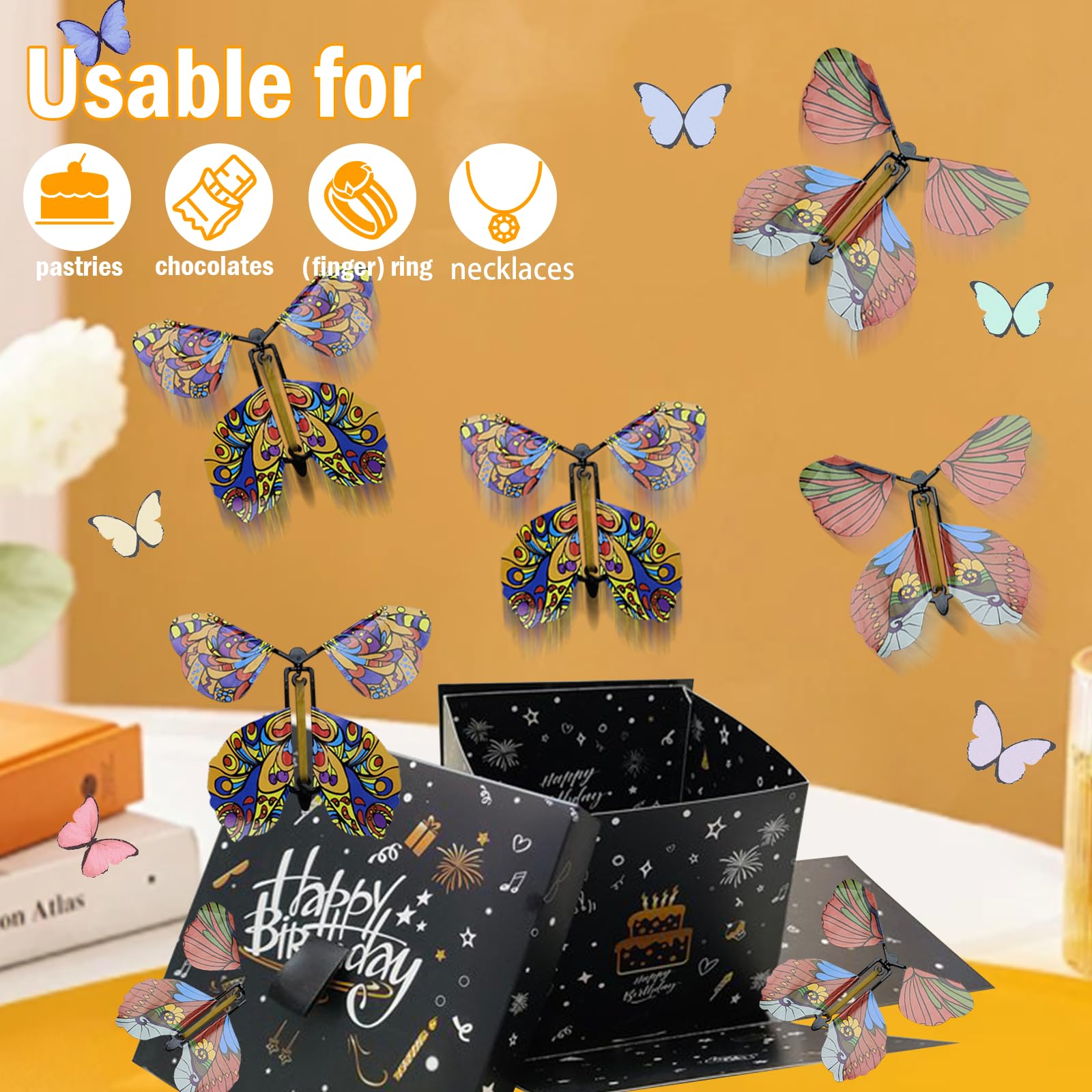 WUEURU Butterfly Explosion Gift Box, Flying Butterfly Surprise Box,Exploding Butterfly Birthday Box Surprise Cake Explosion Box, DIY Butterfly Pop Up Box for Christmas, Halloween, New Year, Birthday