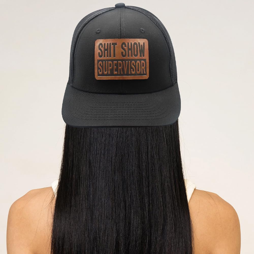 Shit Show Supervisor Leather Patch Hat Baseball Cap Trucker Hats Stylish Unisex Hats for Women Men (US, Alpha, One Size, Gray Black)