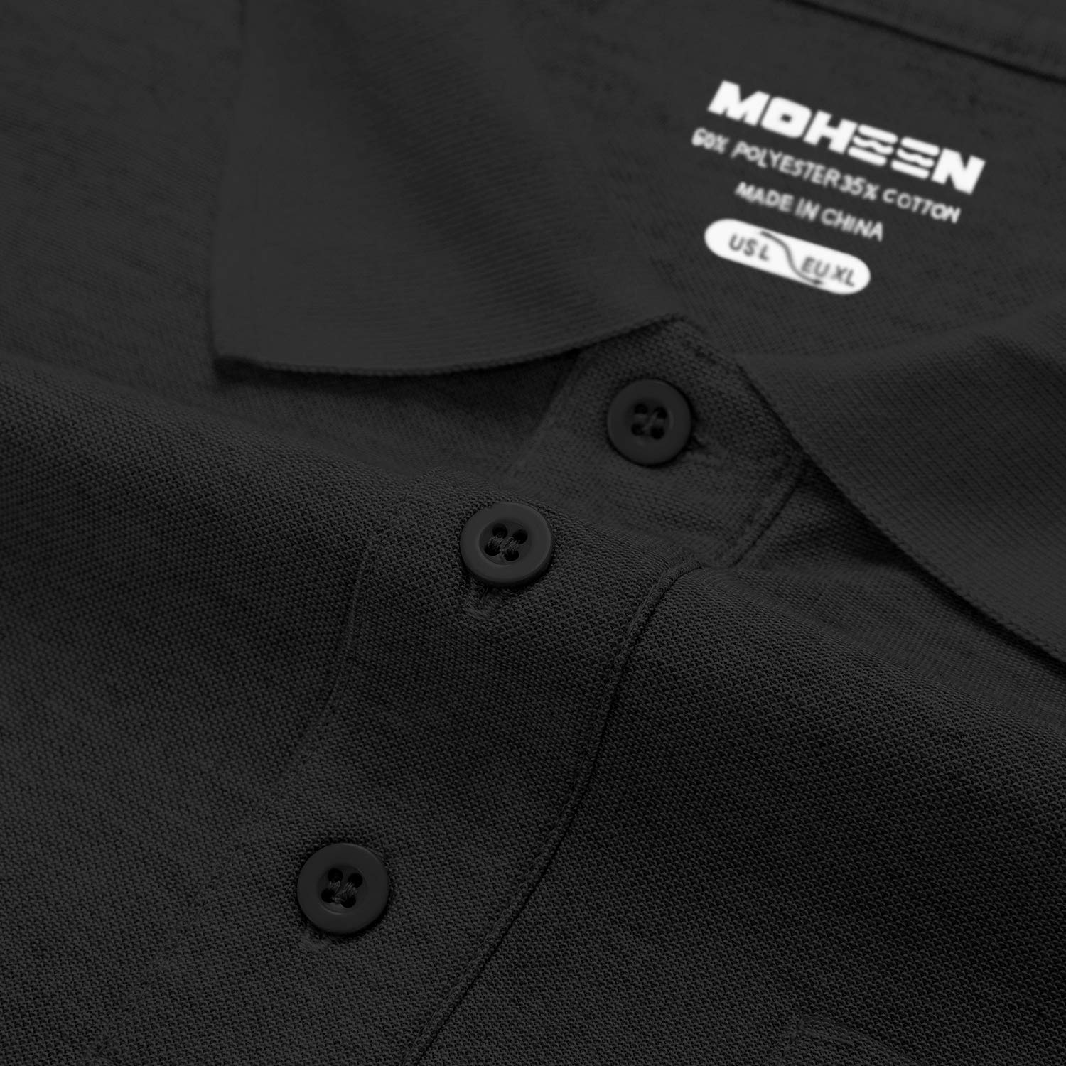 MOHEEN Men's Long Sleeve Moisture Wicking Performance Solid Golf Polo Shirt with Pocket (Black, X-Large)
