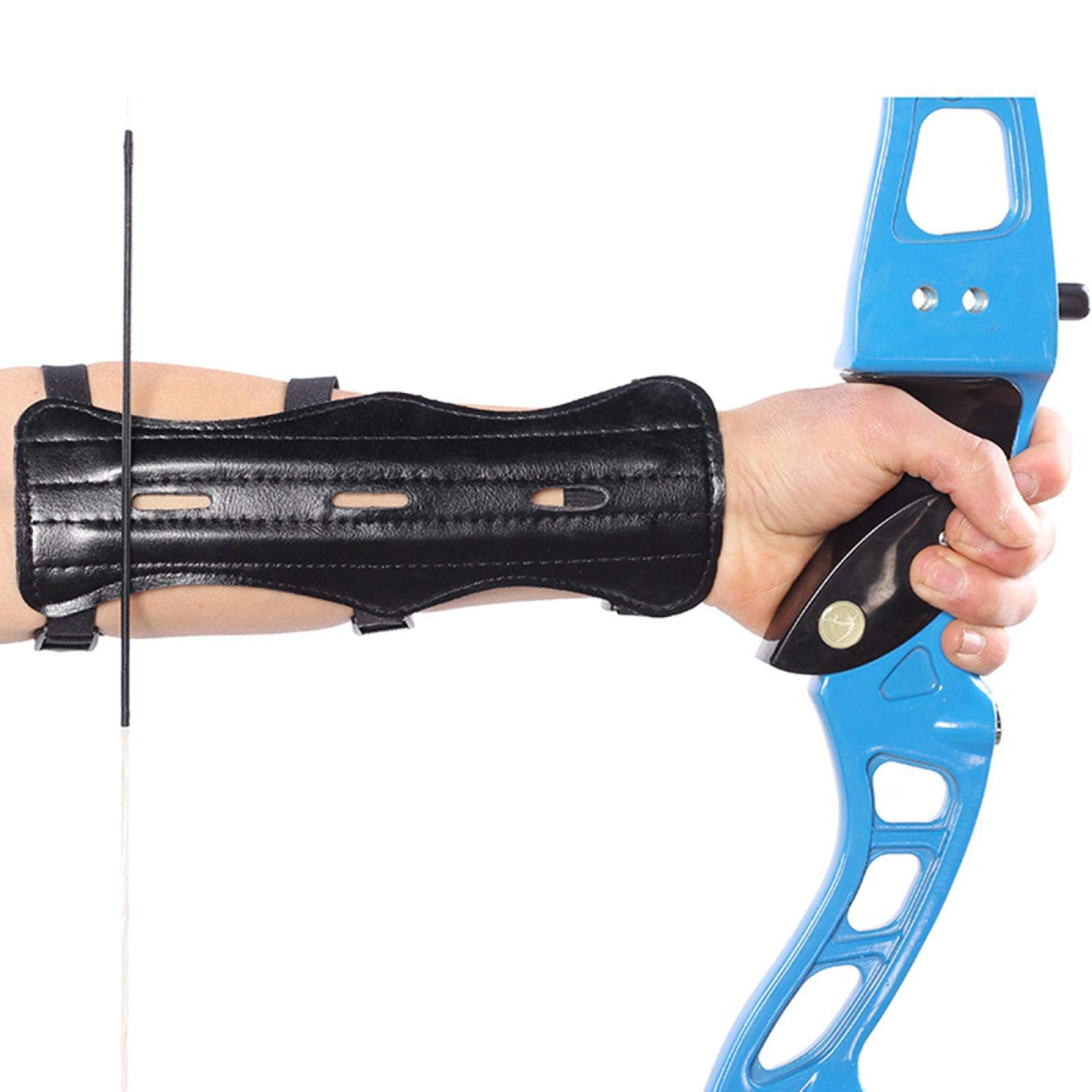 LOKHEIRA ARCHERY Archery Arm Guard, Leather Forearm Protector w/Bow Adjustable 3-Strap Buckles for Shooting Hunting Practice(Contain Finger Protector)