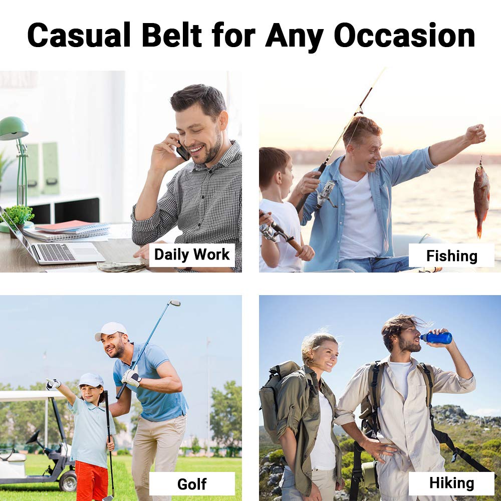 ITIEZY Mens Canvas Belts, Cloth Fabric Web Belt 1 1/2" for Casual Jeans, Double D Ring Adjustable Belt Grey for Men & Women