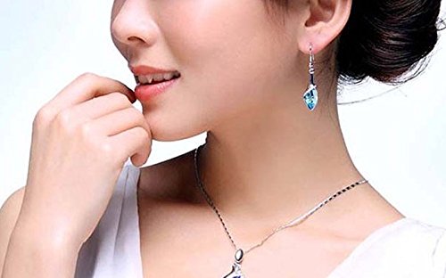 Latigerf Women's Teardrop Shaped Long Dangle Earring White Gold Plated made with Swarovski Crystal Blue