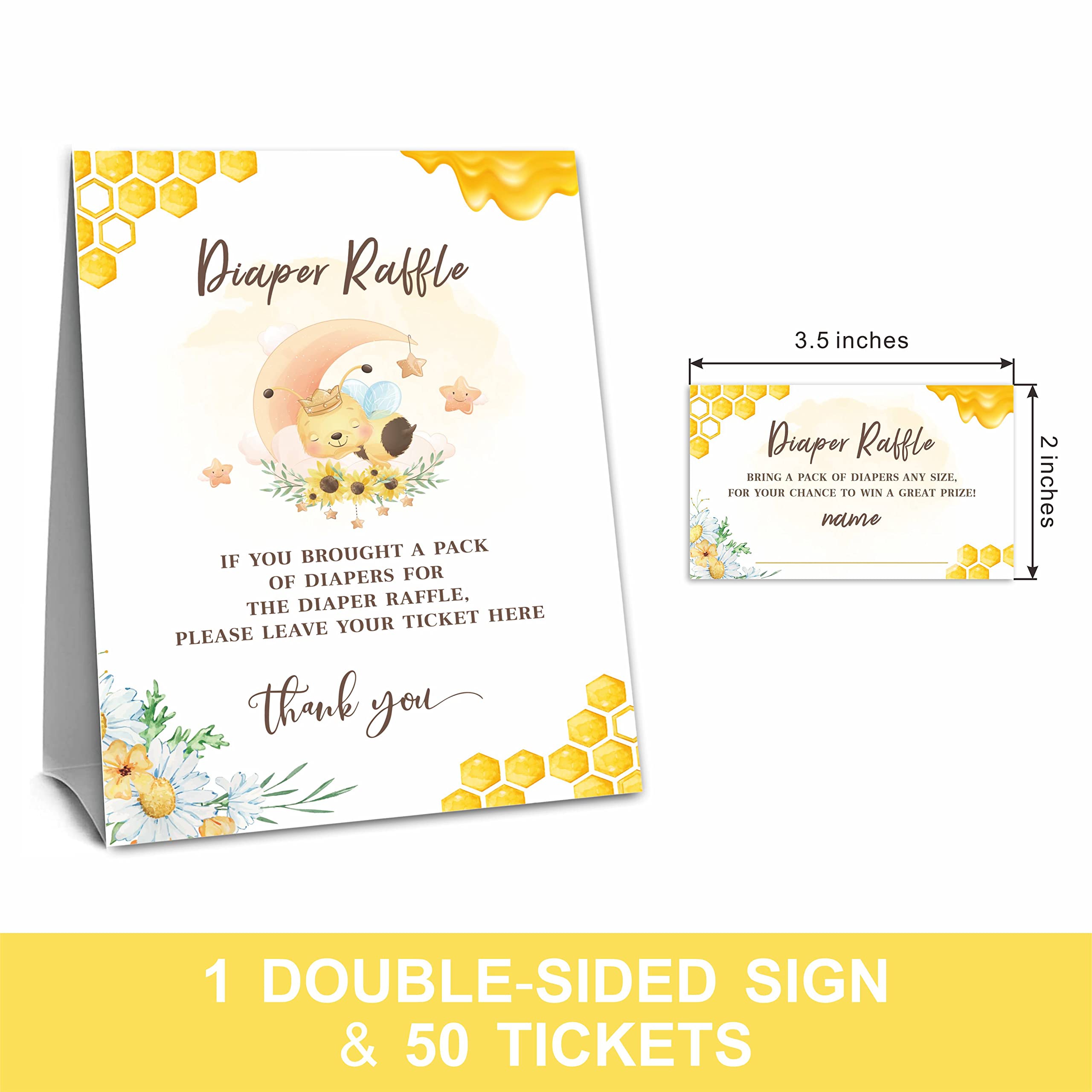 Sweet As Can Bee Baby Shower Game Cards, 1 Self-standing Diaper Raffer Sign and 50 Diaper Raffle Tickets -(LBLK-003)