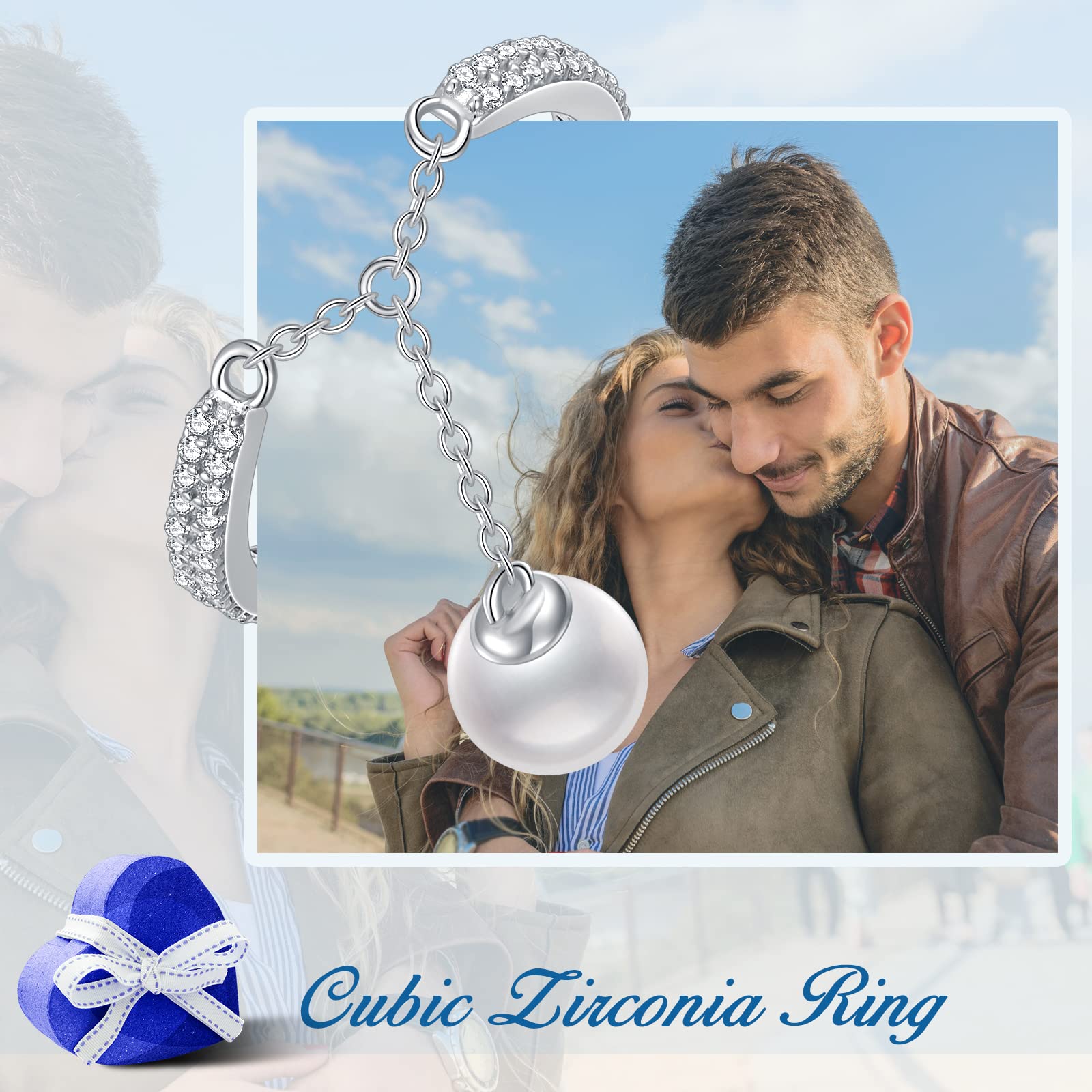 PEIMKO Cubic Zirconia Ring 925 Sterling Silver Freshwater Pearl Stackable Ring Wedding Jewelry Gifts for Women Lover