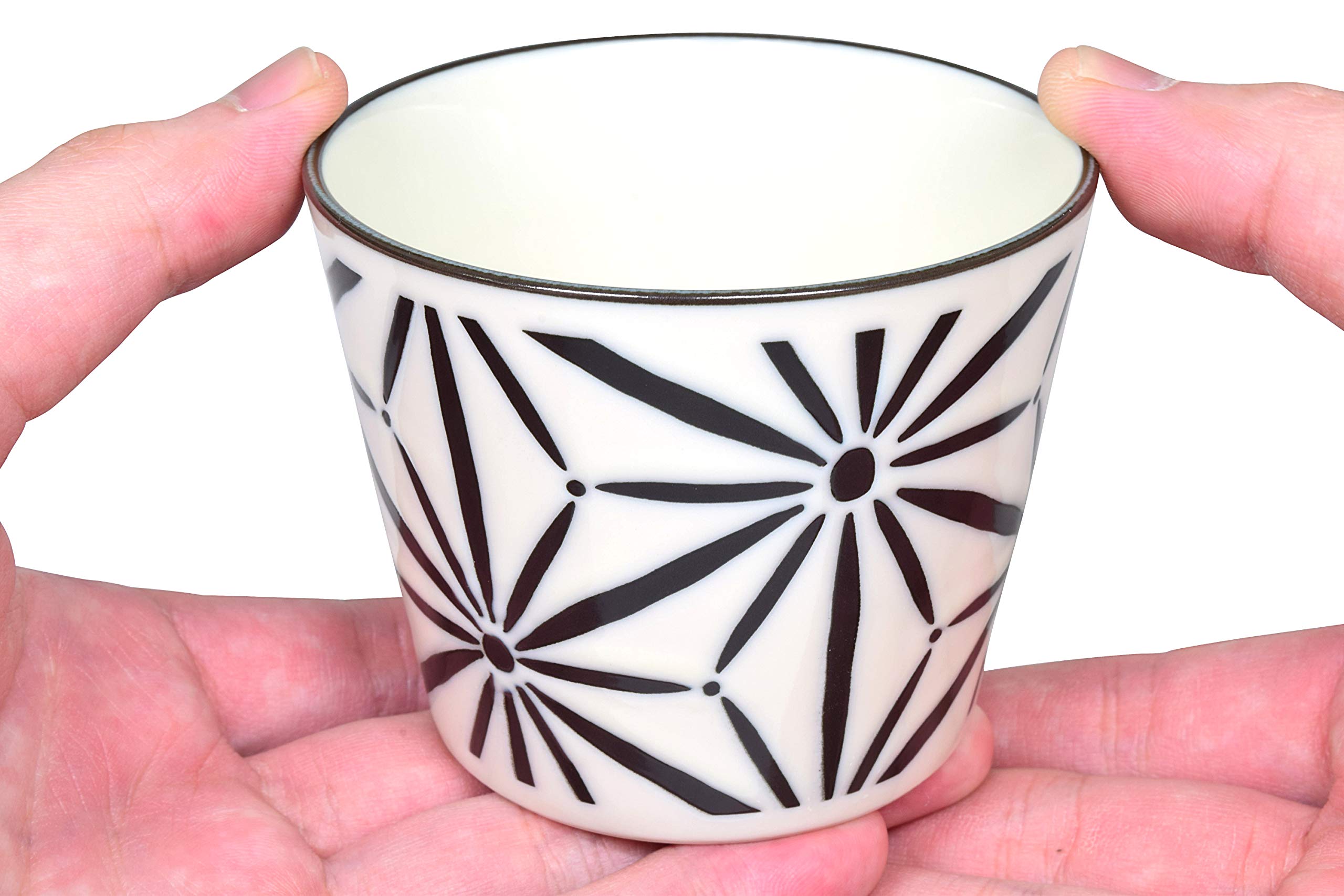 Mino Ware Traditional Japanese Yunomi Tea Cups, Komon Design for Green Tea, Matcha Tea, Set of 5
