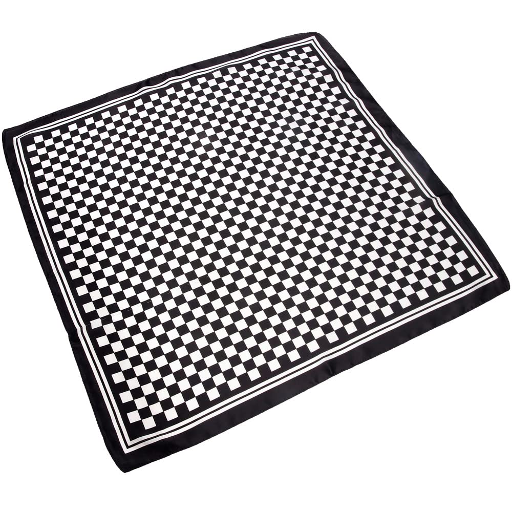 NaSoPerfect 27 inch Silk Feeling Scarf Square Satin Head Scarf Fashion Checkerboard Print Neck Scarfs for Women Black and White