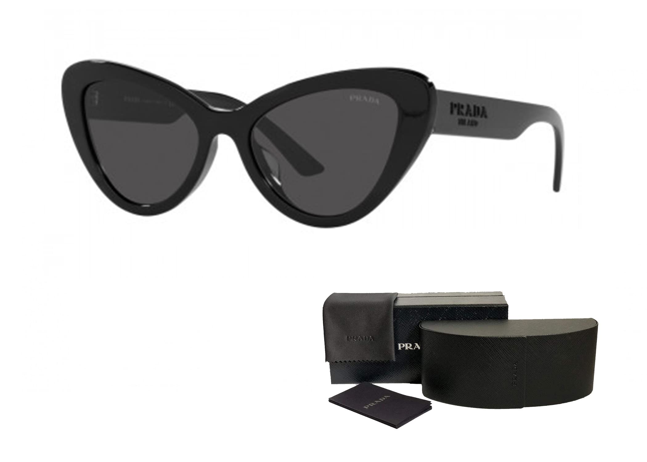 Prada PR13YS 1AB5S0 52MM Black/Dark Grey Cateye Sunglasses for Women + BUNDLE With Designer iWear Eyewear Kit
