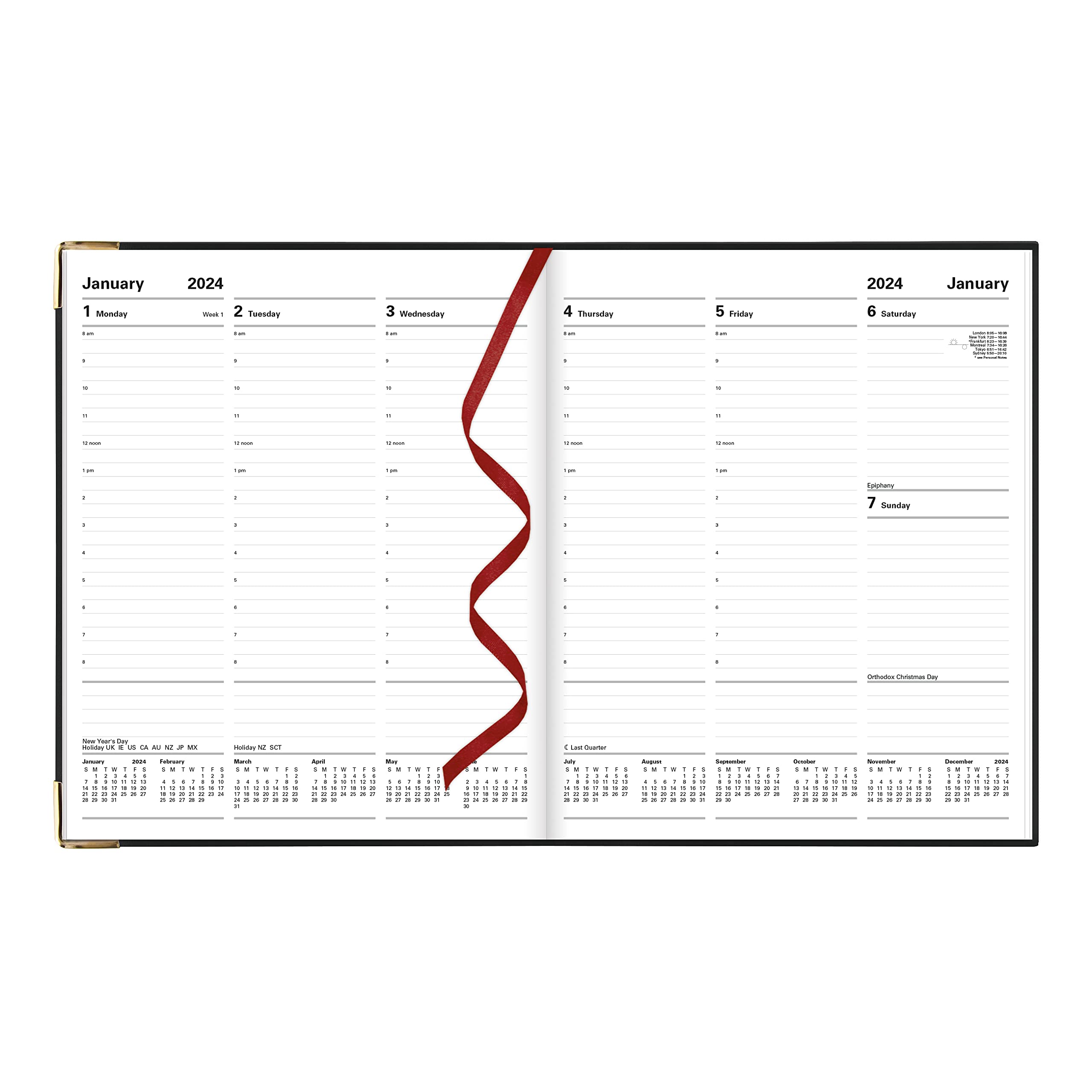 Letts of London Roma Weekly Planner, 12 Months, January to December, 2024, Italian Leather, Quarto Size, 10.25" x 8.25", Black (C33YIBK-24)