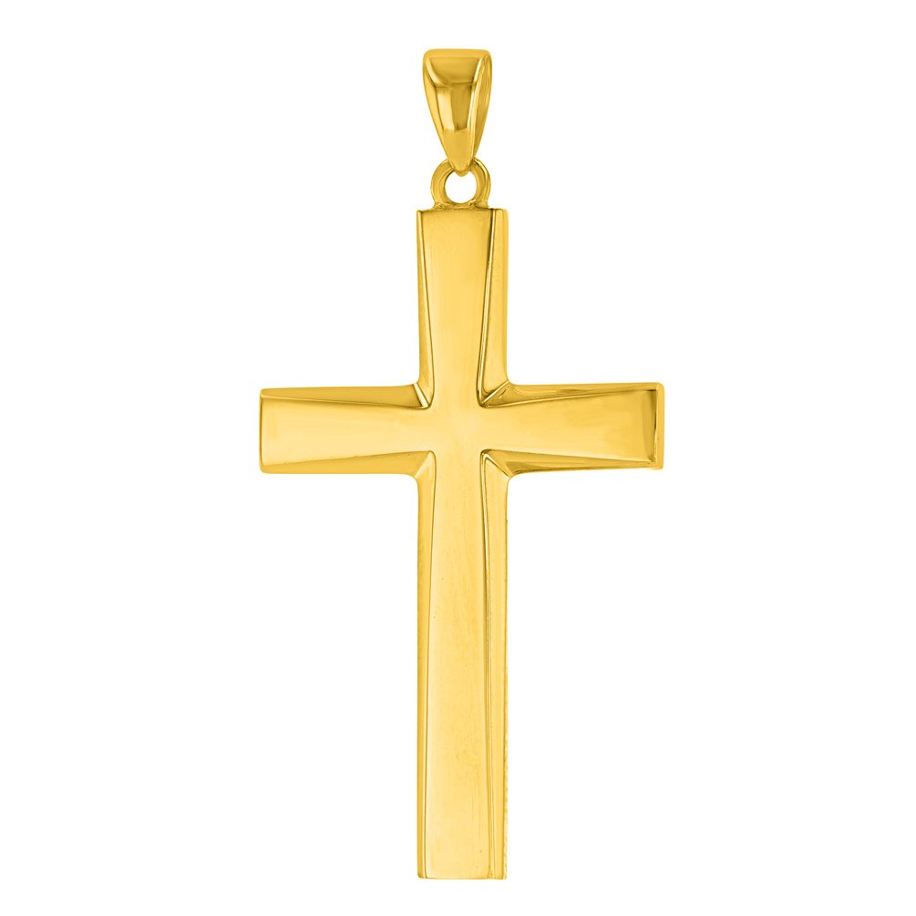 Jewelry America 14K Yellow Gold Plain and Simple Religious Cross Pendant Necklace, 24"