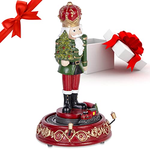 innodept12 Nutcracker Figure and Rolling Train Collectible - Christmas Figurine with LED Light and Music, Battery Operated, Heigh 7.87 Inches