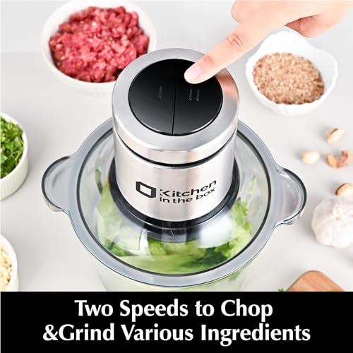 Kitchen in the box Food Processors,Small Meat Grinder & Food Chopper Electric Vegetable Chopper with 2 Bowls (8 Cup+8 Cup)& 2 Bi-Level Blades for Meat/fish/Vegetable/Baby Food,400 W (Black)