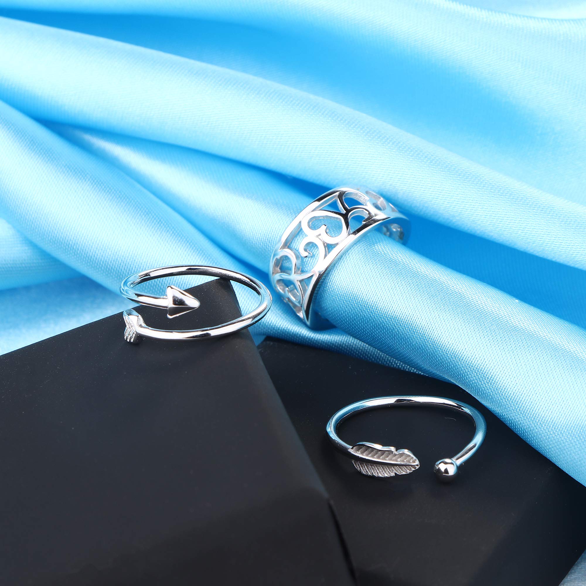 JOERICA 3PCS 925 Sterling Silver Toe Ring for Women Adjustable Minimalistic Wave Arrow Band Toe Rings Set Foot Jewelry