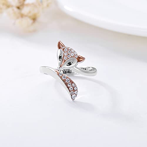 LONAGO Fox Ring 925 Sterling Silver Cute Animal Fox Stacking Ring Lucky Jewelry for Women (Size 8)
