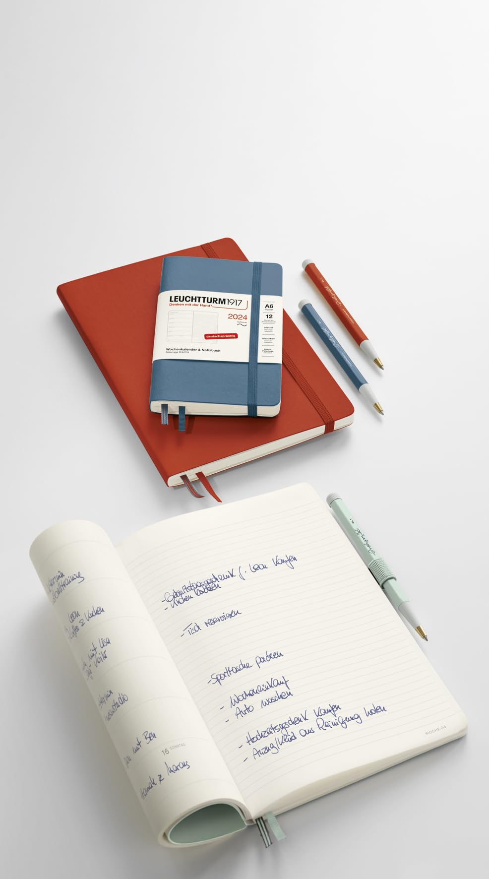 LEUCHTTURM1917 367787 Weekly Calendar & Notebook Medium (A5) 2024, Soft Cover, Black, German, 12 Months