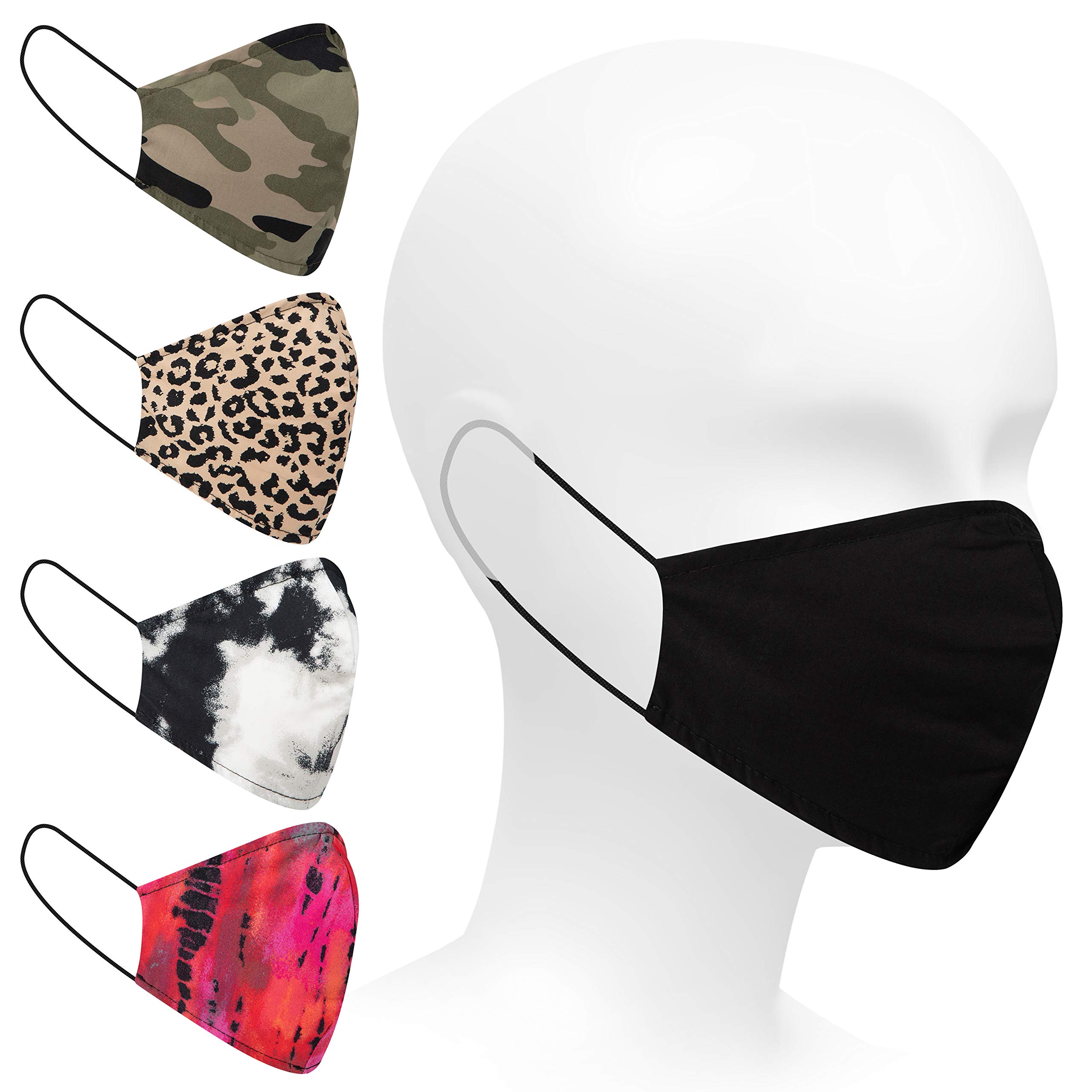 Lanos Safety Smile 5-Pack Fashion Prints Reusable 100% Cotton Face Fask- Nose Wire
