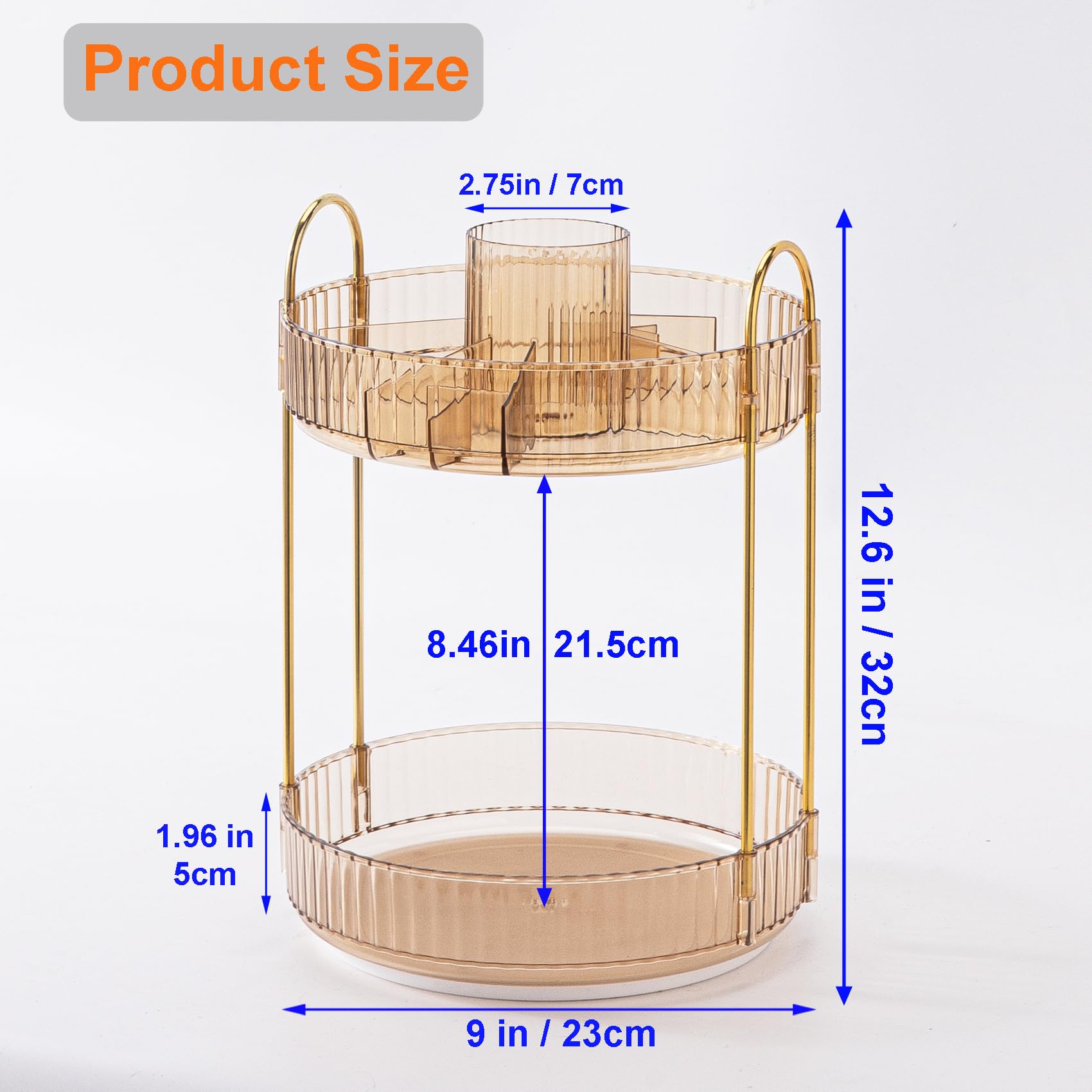 LAECHATAR Rotating Makeup Organizer for Vanity 2 Tiers, Large Capacity Skincare Organizers and Storage, Perfume Organizer Countertop, Spinning Bathroom Lazy Susan (Vintage Gold)