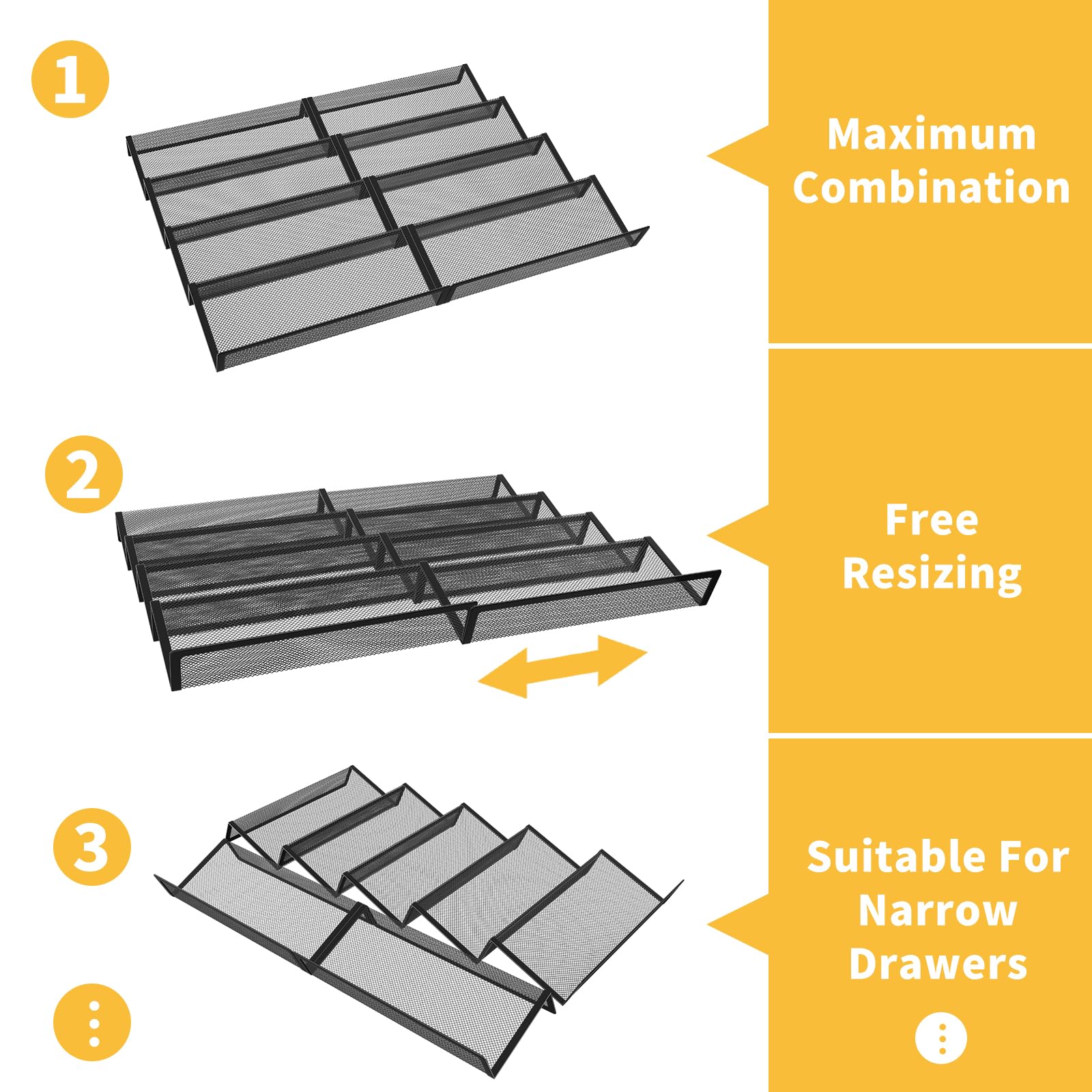 Simple Trending Spice Drawer Organizer,8 Piece Metal Mesh Expandable from 10.75" to 21.5" Insert,Hold up 48 Spice Jars Kitchen Countertop Rack Tray,for Drawer/Countertop (Jars not included)