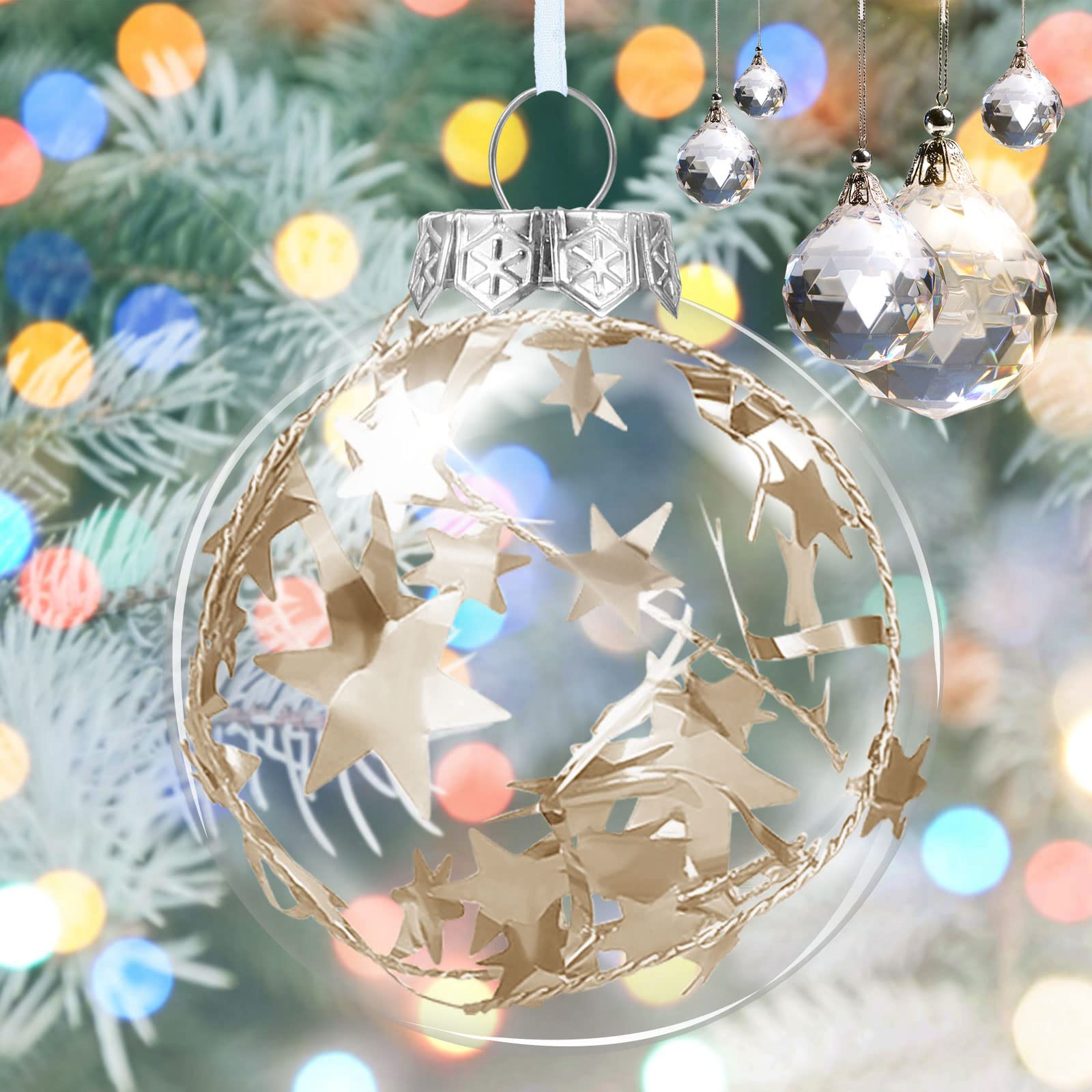 KESOTO 24Ct Christmas Ornament Balls 60mm/2.3", Shatterproof Champagne Christmas Tree Decorations Ornament Sets Clear Plastic Xmas Hanging Ball Decor
