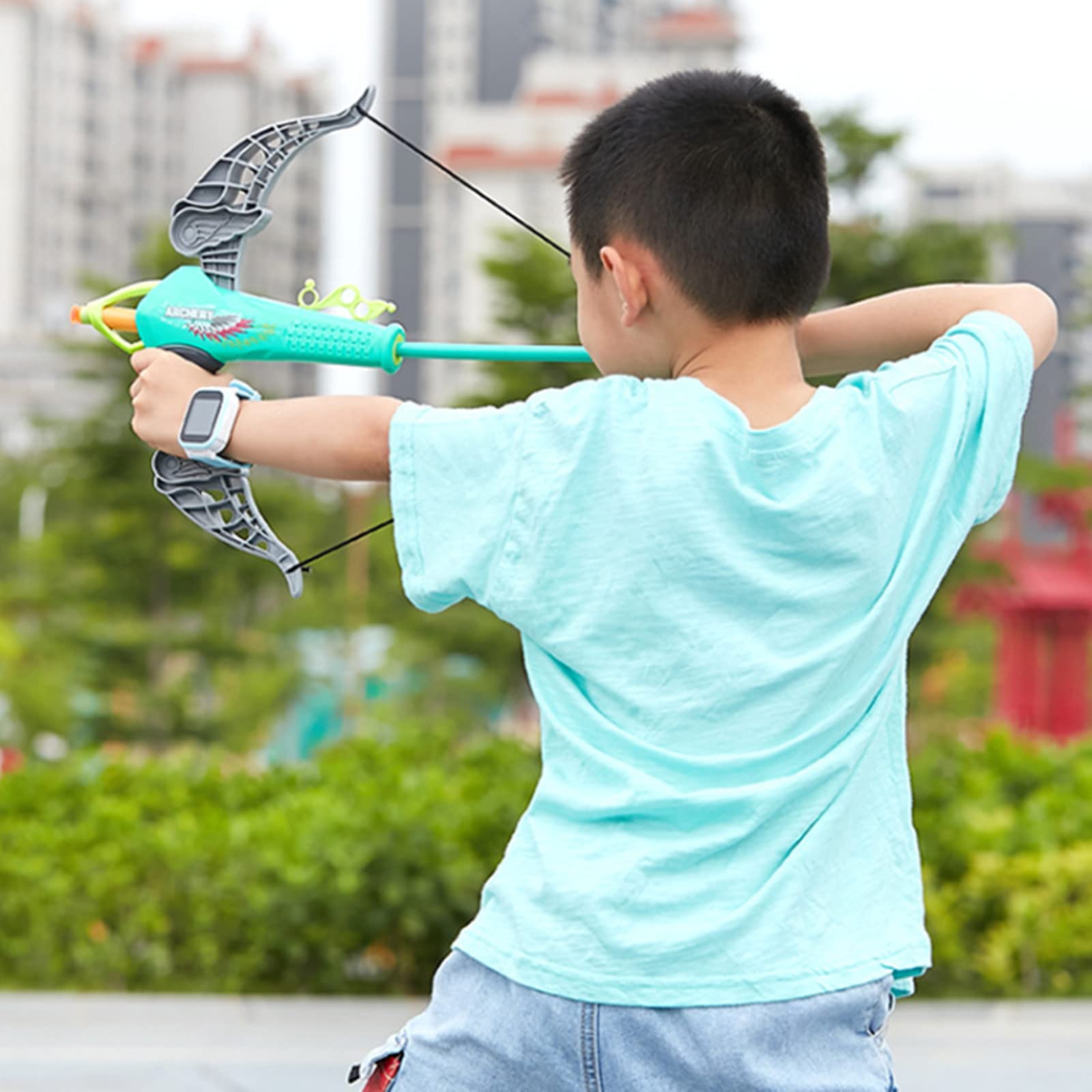 MOKILY Kids 10m Range Foam Bow and Arrow with 5 Suction Arrows and Target Set