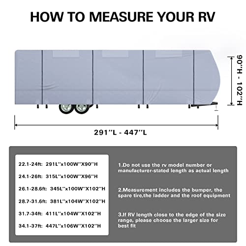 Weize Travel Trailer RV Cover - 5 Layers 300D Oxford Camper Cover,Suitable for 24'1''-26' Motorhomes, with Tire Cover,Waterproof Protection and Anti-UV