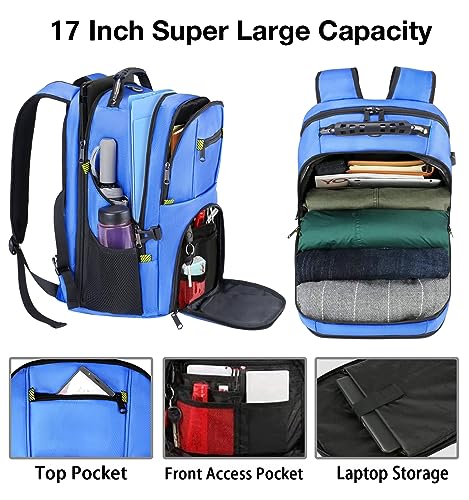 YOREPEK Travel Backpack, Extra Large 50L Laptop Backpacks for Men Women, Water Resistant College Backpack Airline Approved Business Work Bag with USB Charging Port Fits 17 Inch Computers, Cobalt Blue