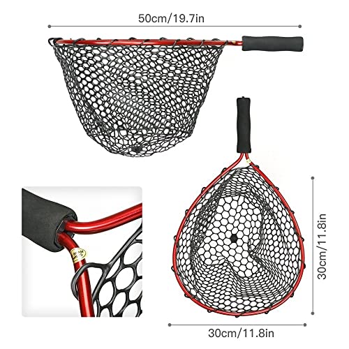 MengK Fishing Net Soft Silicone Fish Landing Net Aluminium Alloy Pole EVA Handle with Elastic Strap and Carabiner Fishing Nets Tools Accessories for Catching Fishes