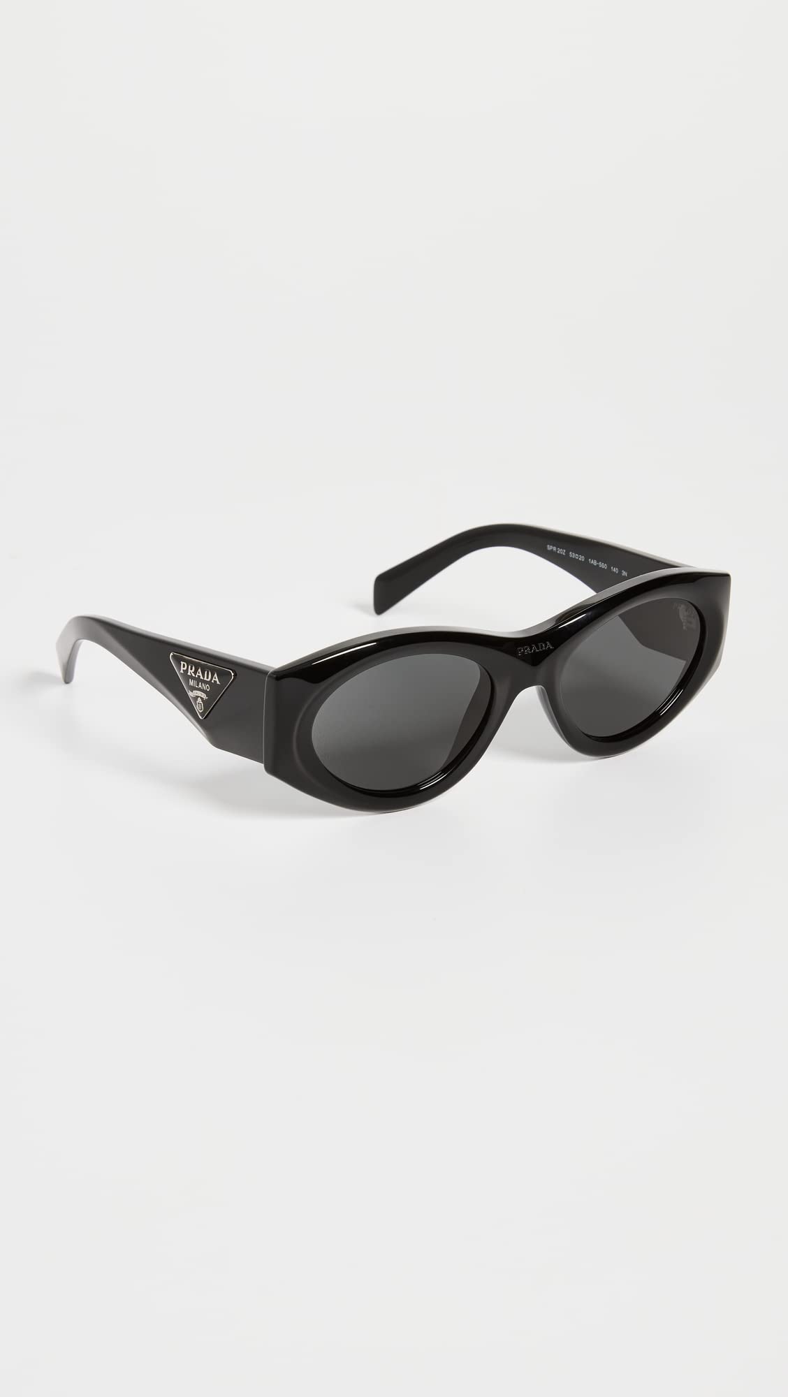 Prada PR 20ZS 1AB5S0 Black Plastic Oval Sunglasses Grey Lens
