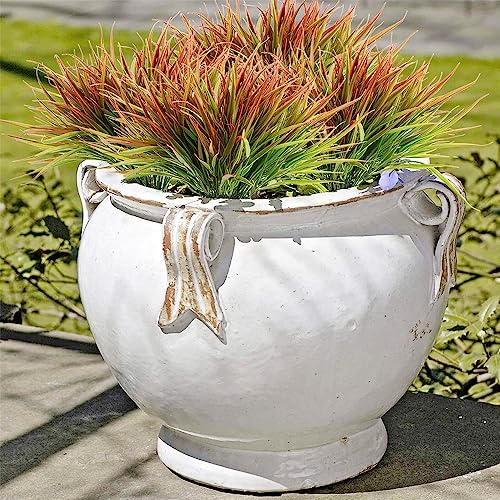 SzJias Fake Plants Outdoor Artificial Grass Plastic Plants UV Resistant Greenery (8 Pcs, Orange)