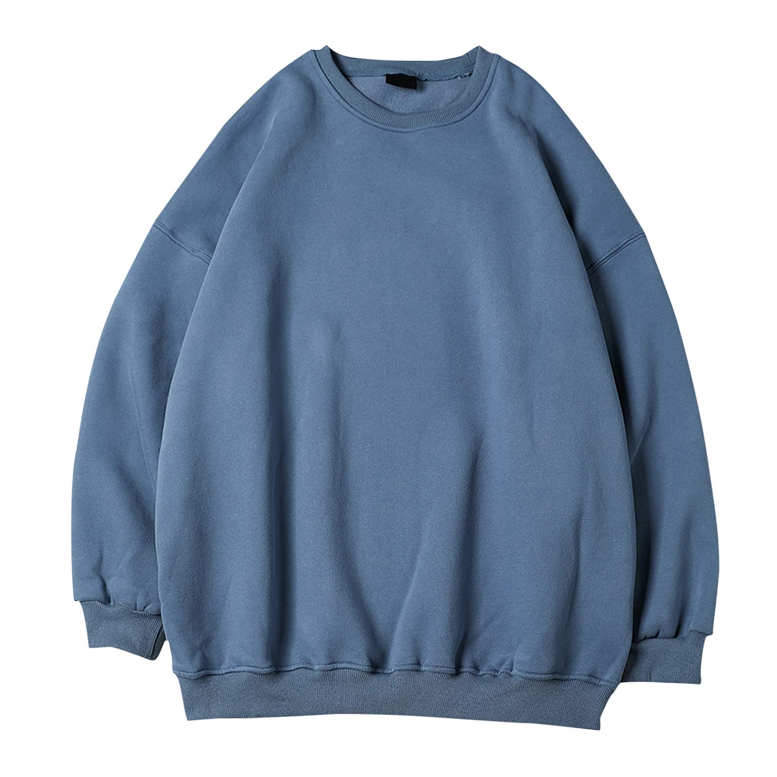 melupa Mens Oversized Crewneck Sweatshirt Long-Sleeve Lightweight Terry Pullover Basic Solid Casual Workout Shirt Tops Blue, X-Large