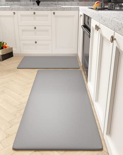 SHANJE Kitchen Mat set of 2 [23.5"x33.5"+23.5"x59"]Ultra Wide Plaid Texture Anti Fatigue Kitchen Floor Mat,Waterproof Non Slip Cushioned Mat,Comfort Kitchen Rugs for Hardwood Floors-GREY
