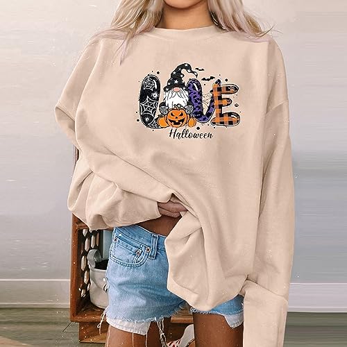 Women Witches Brew Sweatshirt Fall Sweater Funny Spooky Horror Season Sweatshirt Halloween Graphic Tees Tops,Women'S Halloween Crewneck Long Sleeve Skeleton Shir Oversized Tees,Beige,Small