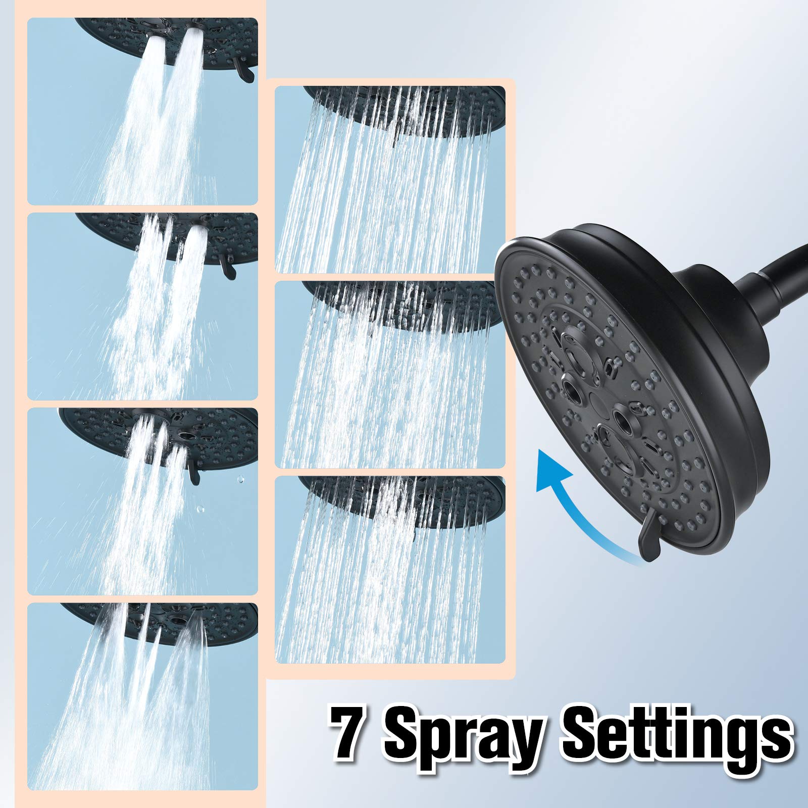 Matte Black Bathroom Shower Faucet Set Combo with Tub Spout & Valve, DAYONE Rainfall Shower System with 7-Function Spray Head High Pressure, Single Handle Bathroom Shower Trim Kit Wall Mount,DAY141MB