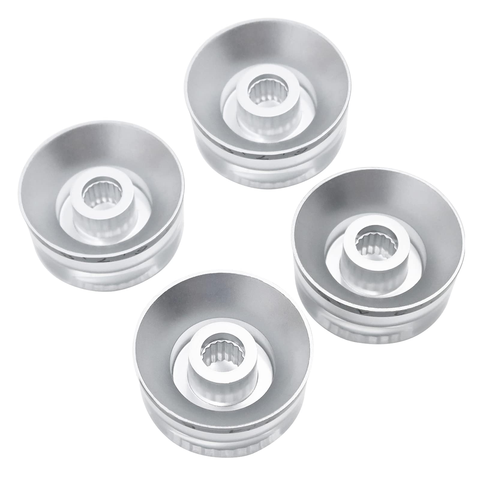 Micovay 4pcs Volume Tone Speed Control Knobs Hat Shape for Les Paul LP Style Bass Electric Guitar Parts, Transparent Silver with Black Numbers