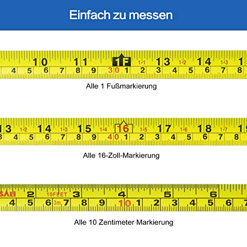 SALI Tape Measure Metric with Fractions Measuring Easy Read Millimeter Telescoping Tape Retractable Engineer Scale Tape Measure Metric and Inches (25Ft/7.5m*25mm)
