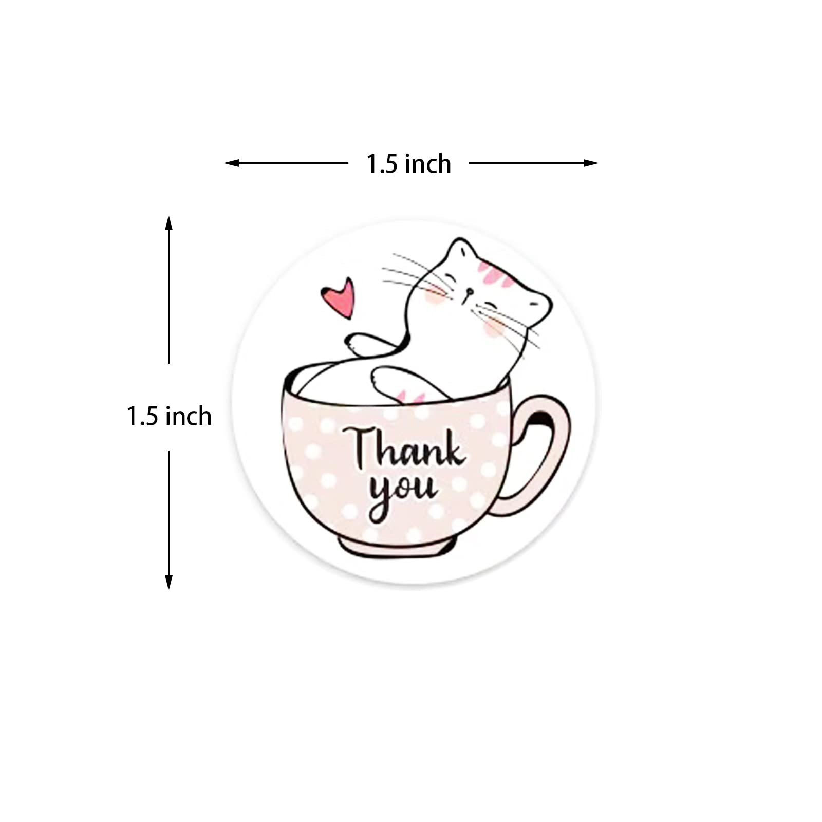 Seaokais Thank You Stickers, 1.5'',Round,Cute Cat Cartoon,500pcs per Roll (2 Rolls)