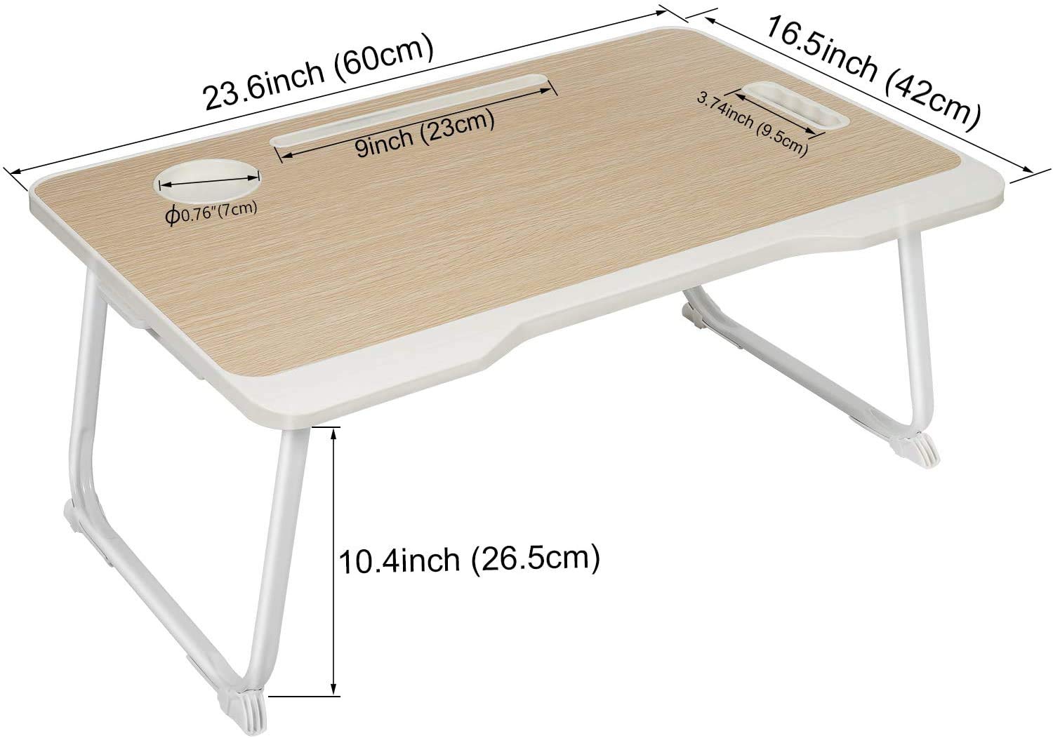 Laptop Desk with Drawer, Astoryou Portable Laptop Bed Tray Table Notebook Stand Reading Holder Built in Convenient Handle & Foldable Legs & Cup Slot for Bed/Sofa/Couch/Floor (Beige)