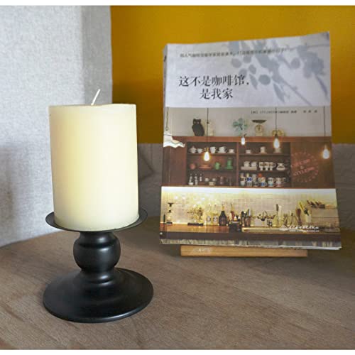 Young&L 2 Pcs Matte Black Candle Holders,Metal Decorative Candle Holders Ideal for Pillar Candles,Bedroom Living Room Fireplace,Wedding Decor, Home Decor Gifts Retro Candleholder