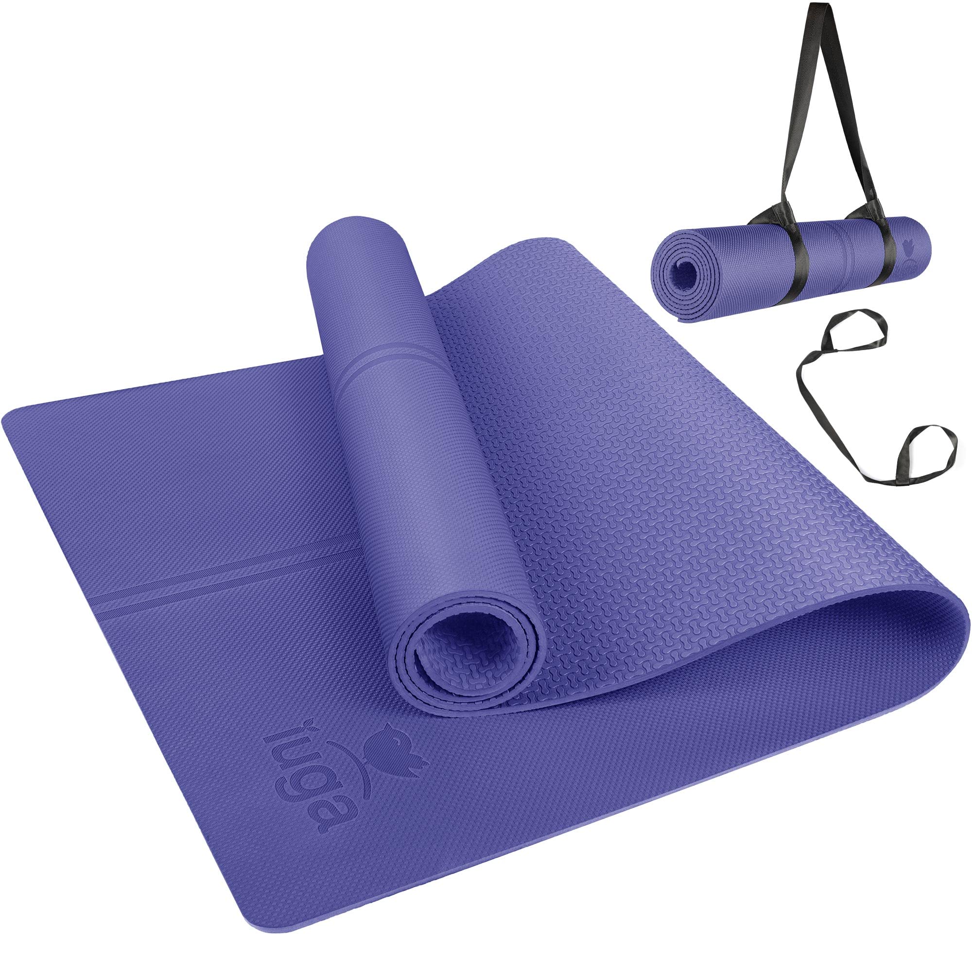 IUGA Eco Friendly Yoga Mat with Alignment Lines, Free Carry Strap, Non Slip TPE Yoga Mat for All Types of Yoga, Extra Large Exercise and Fitness Mat Size 72āX26āX1/4" Purple