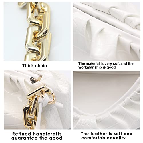 NAARIIAN Women‘s cloud-shape dumpling patent leather bags | Evening clutch purses | Chunky Chain Shoulder Strap Evening Handbags (White Crocodile)