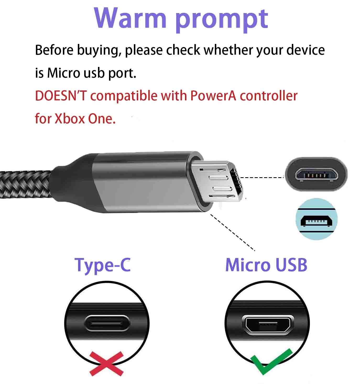 Micro USB (10ft,3Pack) Charging Cable,Long Android Phone Charge Cord,Grtoeud Charging Cable Compatible with Samsung Galaxy S7 S6 J7 J5,Note 5,Playstation 4,PS4 Slim/Pro,Xbox One S/X Controller,Moto E5