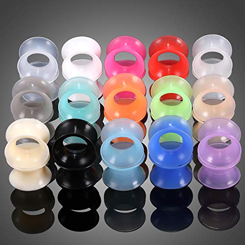 LAURITAMI 30PCS Soft Silicone Ear Gauges Flesh Tunnels Plugs Stretchers Expander Double Flared Flesh Tunnels Ear Piercing Jewelry Expander Set