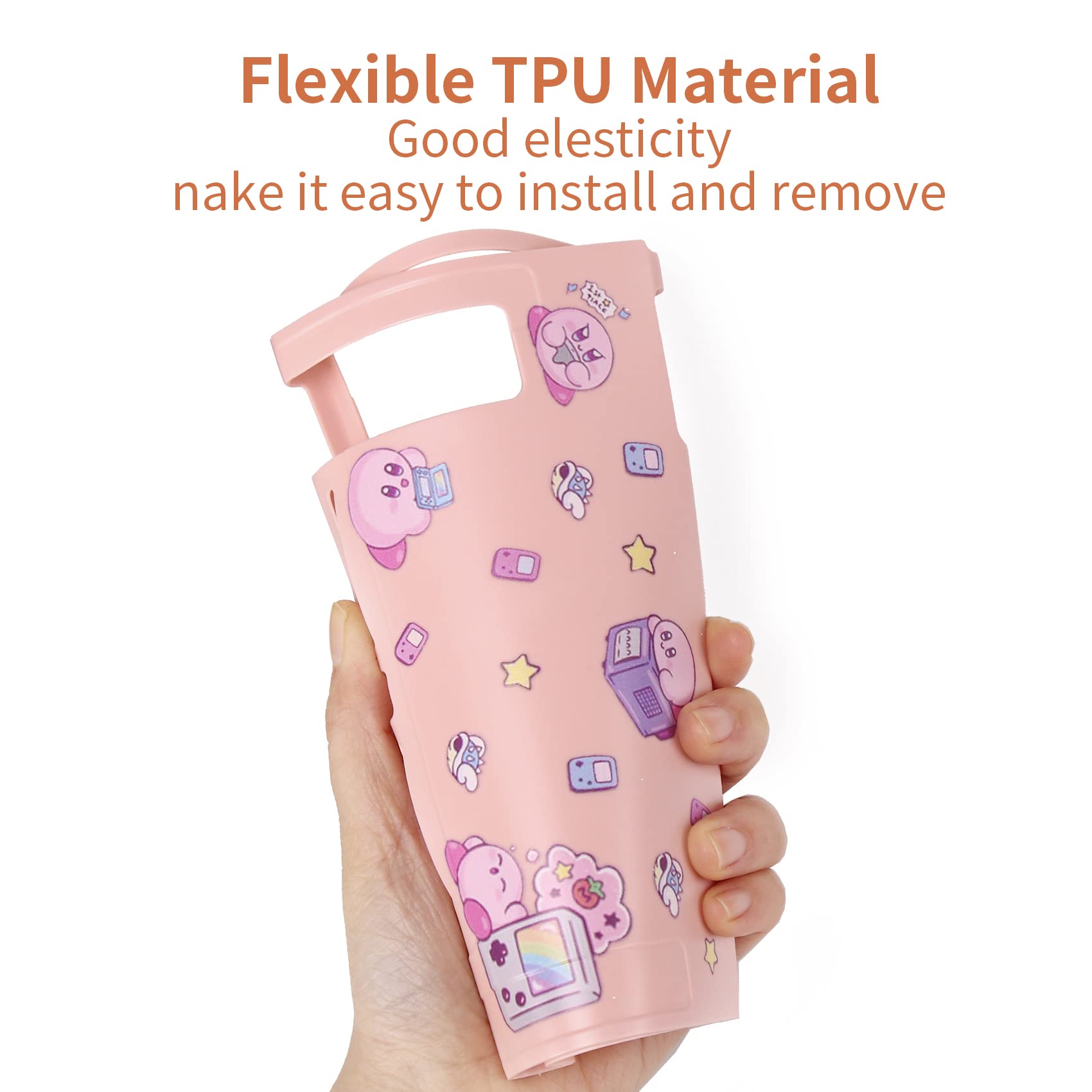 ManHaU&hO Protective Case for Switch,Cute Soft TPU Slim Case Cover for NS Console and Joy-Con Controllers,Have 2 Pink white cat claw patternThumb Grips Caps - (Pink Kirby)