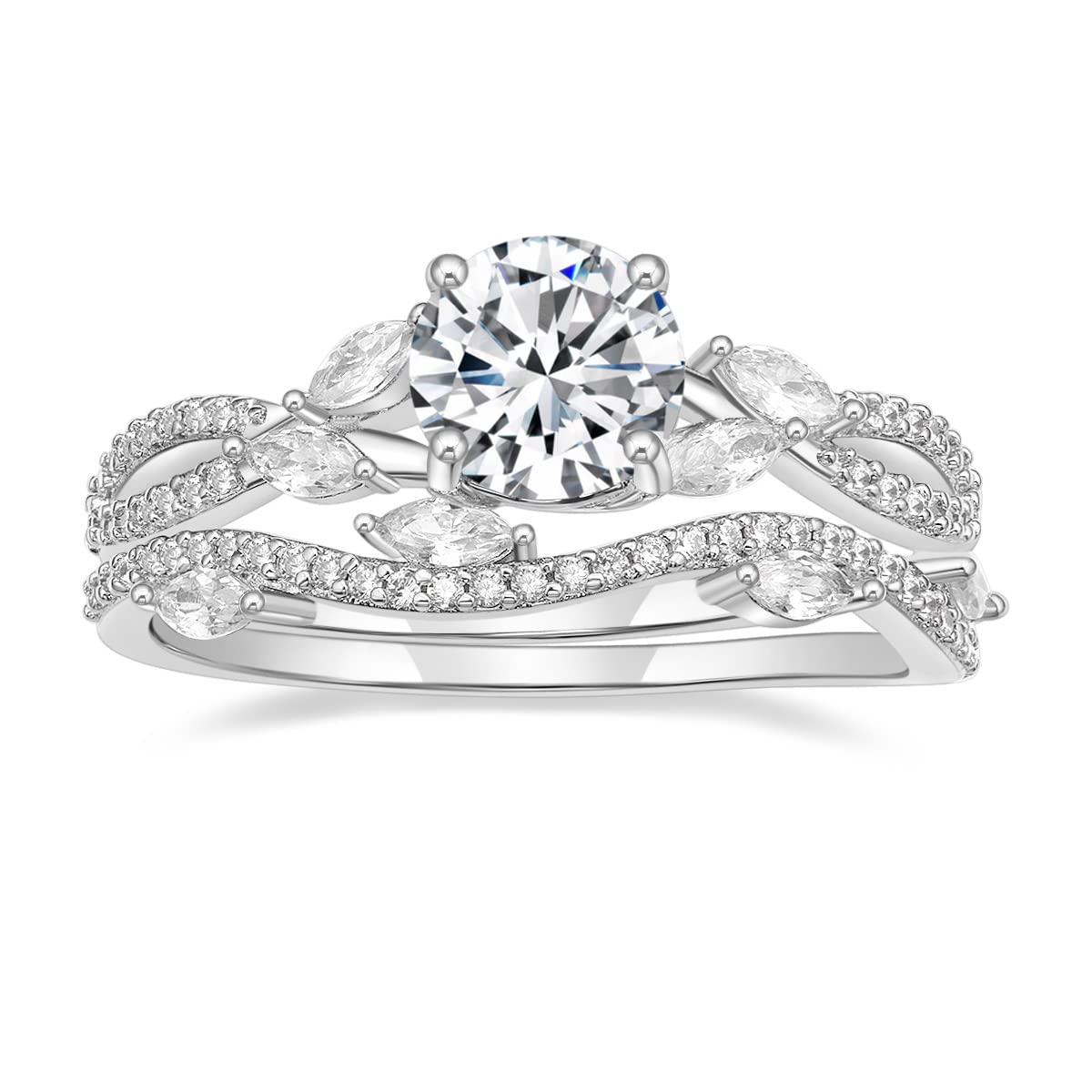 Mameloly 1.5ct Wedding Rings for Women Round Bridal Ring Sets Plated Horse Eye Cubic Zirconia Engagement Rings Twisting Infinity Pave Set Size 7