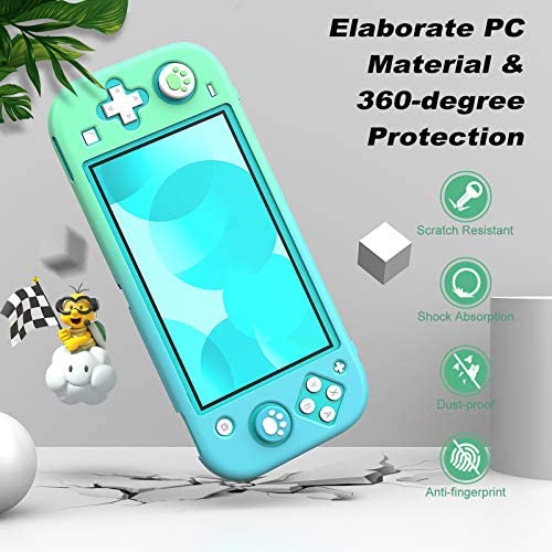 MoKo Protective Case Compatible with Nintendo Switch Lite, PC Protective Case Cover with 4 Thumb Grip Caps & 2 HD-Clear Tempered Glass Screen Protectors, Anti-Scratch Non-Slip Case, Blue + Green