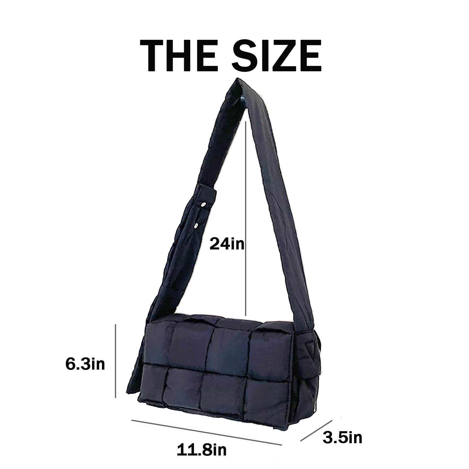 Puffer Bag,Man Women Oblique Span Quilted Puffy Down Padded Clutch Handbags Shoulder Bag, Trendy Purse (black)