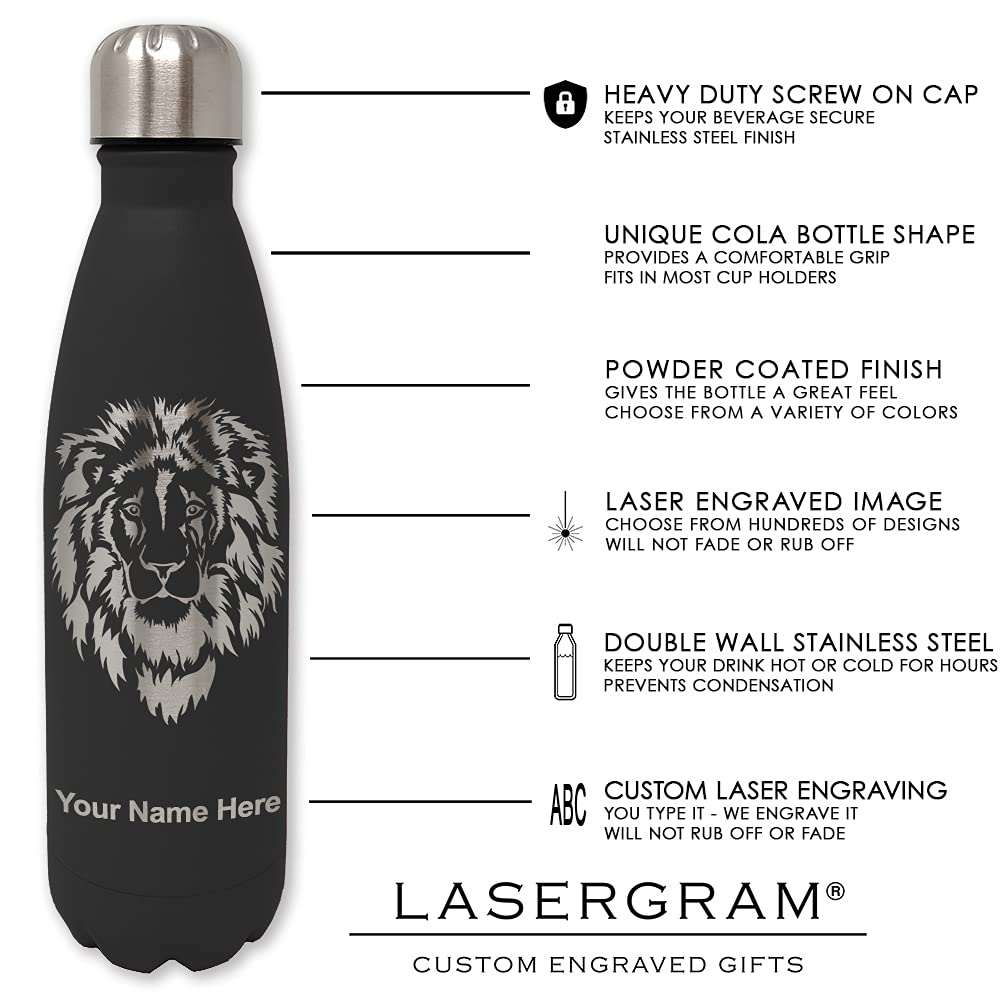 LaserGram Double Wall Stainless Steel Water Bottle, Skateboarding, Personalized Engraving Included (Black)