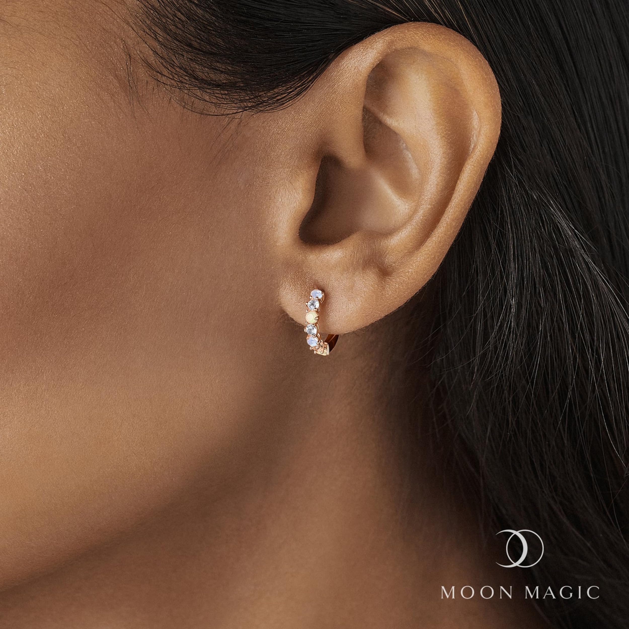 Moon Magic - Authentic Moonstone Earrings - Euphoria / 18K Raw Rose Gold Rainbow Moonstone Earrings for Women/Genuine Moonstone Jewelry by Moon Magic